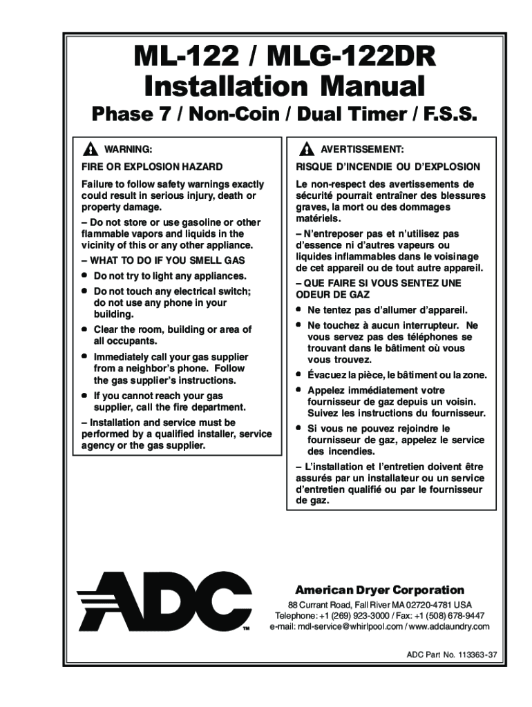 Fillable Online American Dryer Corp. MLG-122DR Installation Manual Fax Email Print - pdfFiller