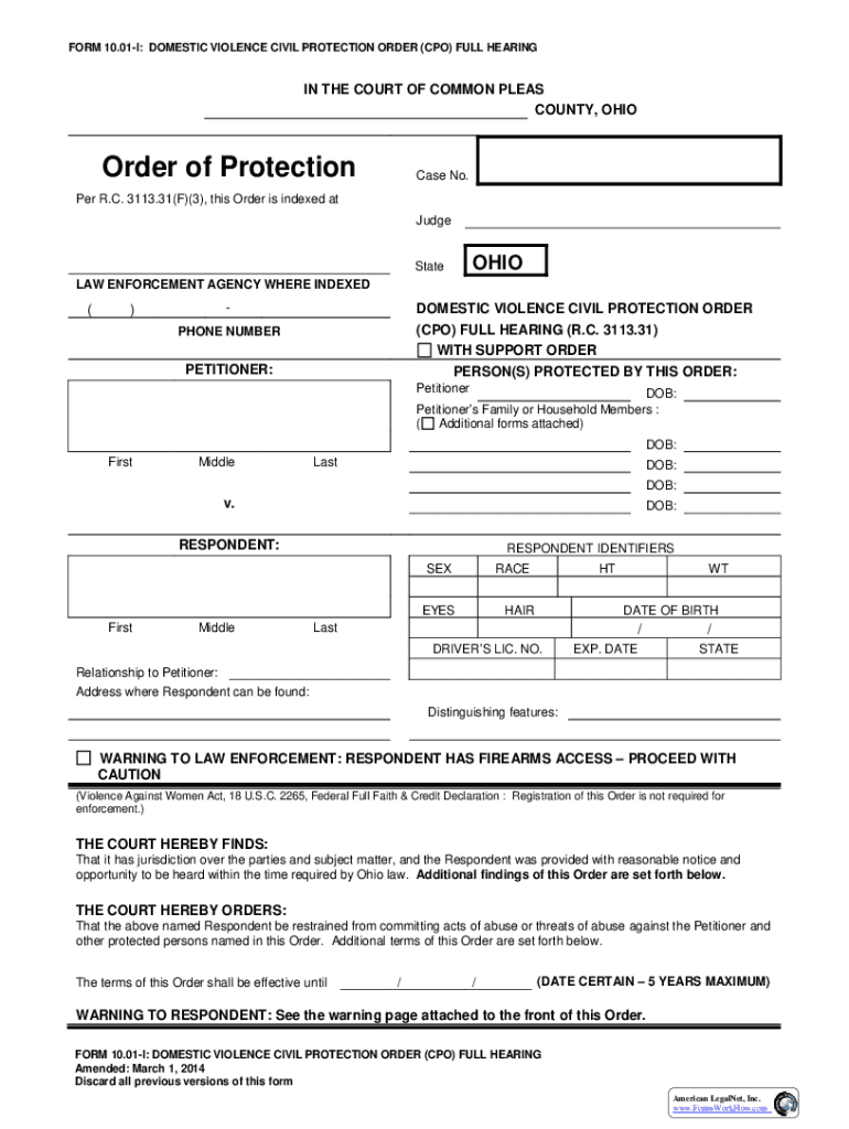 Fillable Online 01-I: DOMESTIC VIOLENCE CIVIL PROTECTION ORDER (CPO ...