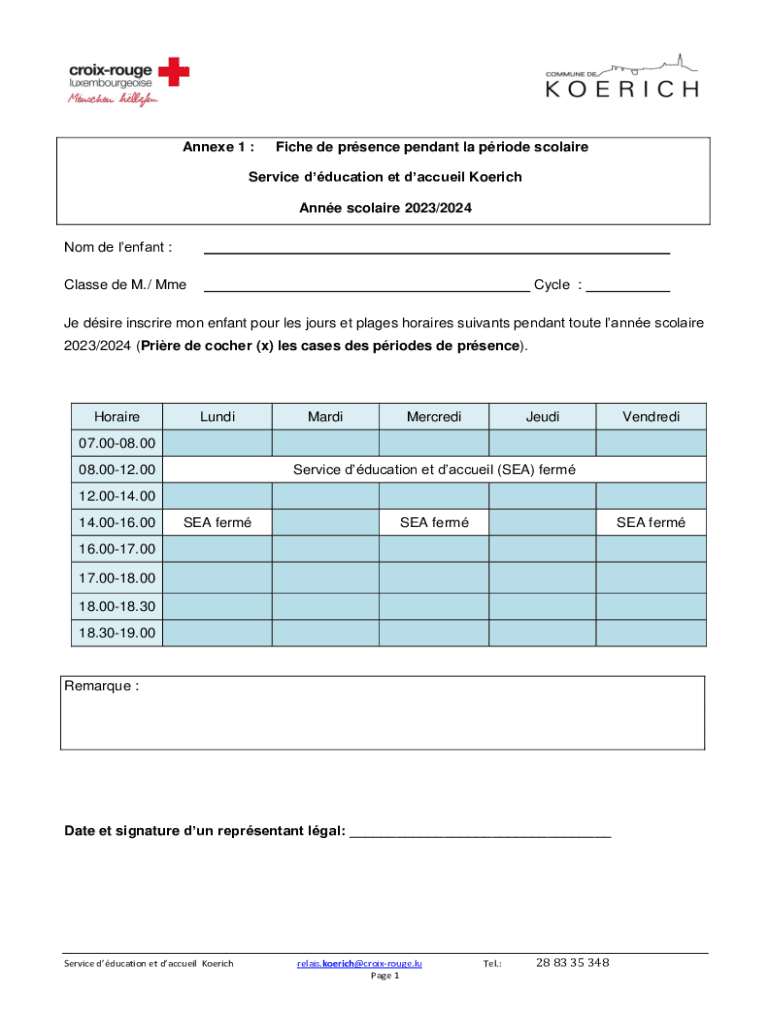 Remplissable En Ligne Service dducation et daccueil Koerich Fax Email Imprimer - pdfFiller