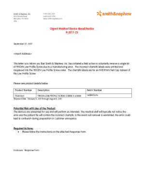 Fillable Online Smith+Nephew Medical Devices and Advanced Wound Care ...