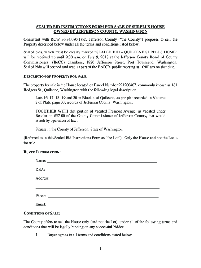 Fillable Online sealed bid instructions form for sale of surplus house Fax Email Print - pdfFiller
