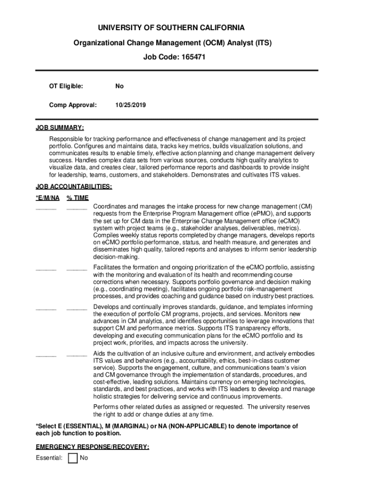 Fillable Online Organizational Change Management (OCM) Analyst (ITS ...