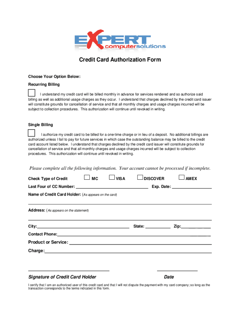 Credit Card Authorization Form - Blank Fillable Template | Fill Out ...