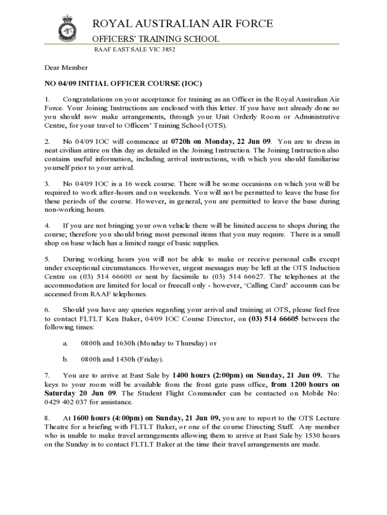 Fillable Online Initial Officer Training Raaf - Fill Online, Printable ...