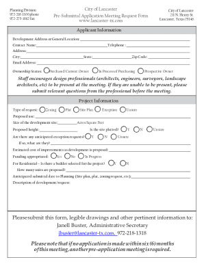 Fillable Online City of Lancaster Pre-Submittal Application Meeting Request Form Fax Email Print ...