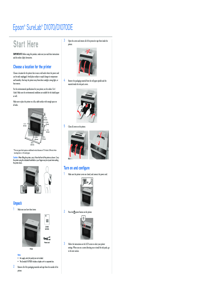 Fillable Online Start Here - Epson SureLab D1070/D1070DE. This document will assist you with ...