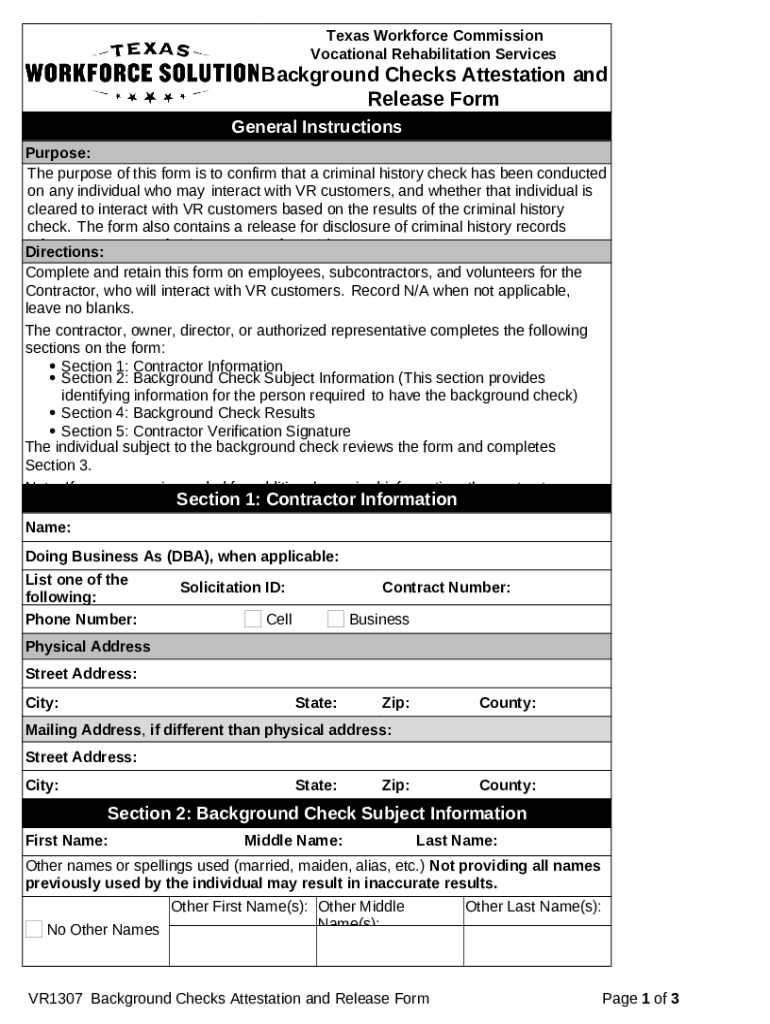 VR1307 Background Checks Attestation and Release Doc Template | pdfFiller