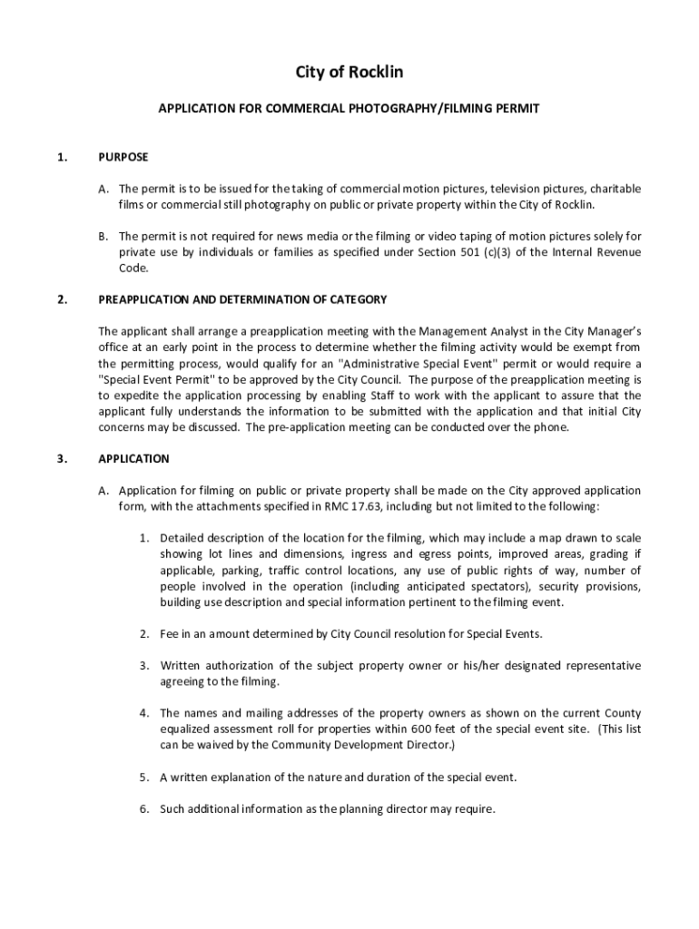 Fillable Online application for commercial photography/filming permit ...