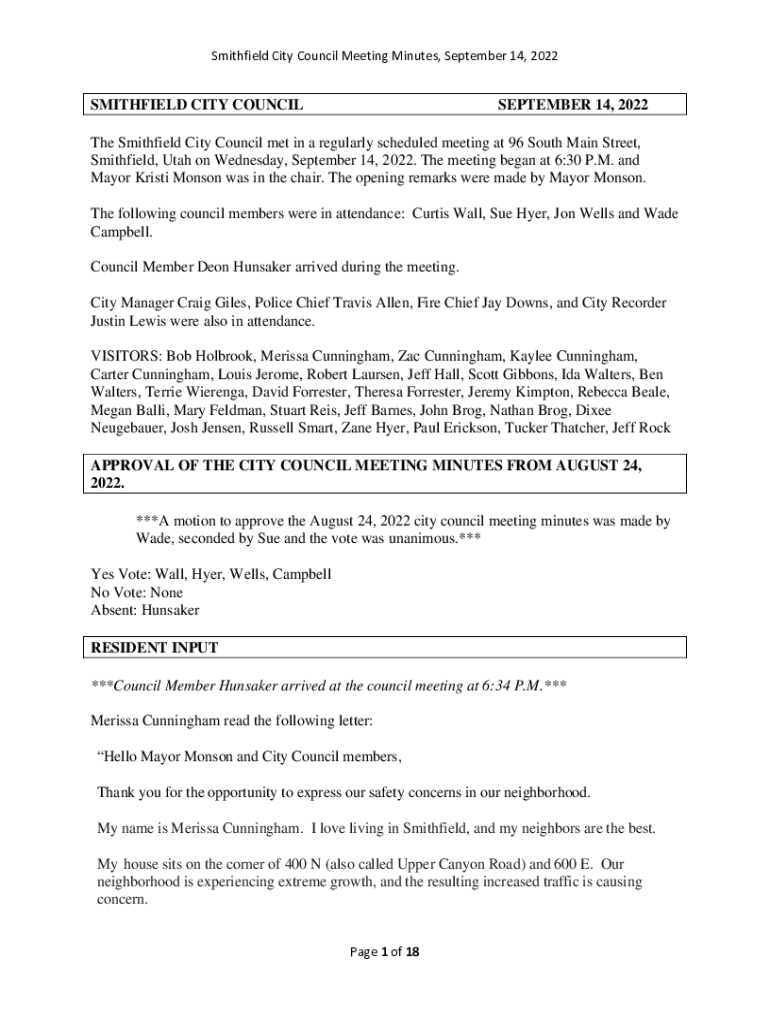 Fillable Online The following council members were in attendance: Curtis Wall, Sue Hyer, Jon ...