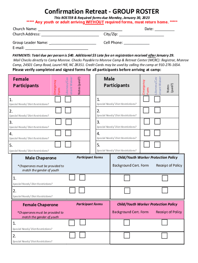 Fillable Online This ROSTER & Required forms due Monday, January 30 ...