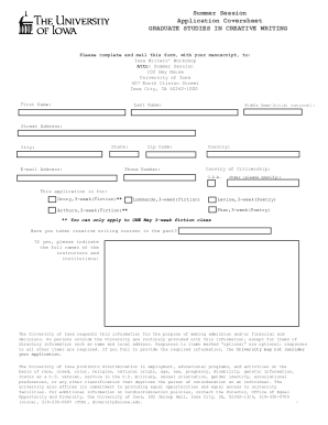 Fillable Online writersworkshop uiowa MANUSCRIPT COVER SHEET DEPARTMENT ...