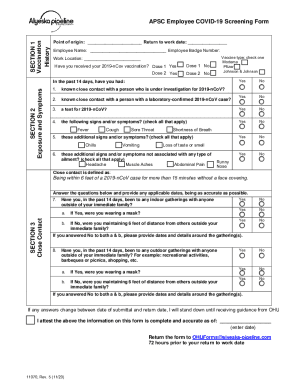 Fillable Online APSC Employee COVID-19 Screening Form Fax Email Print ...