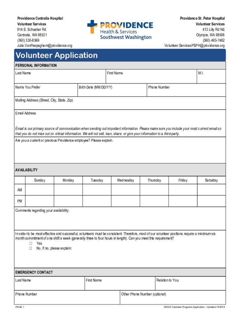Fillable Online Providence Hospital Volunteers Are the Heartbeat of ...