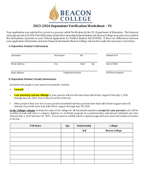 Fillable Online DEPENDENT 2023-2024 VERIFICATION WORKSHEET ... Fax Email Print - pdfFiller