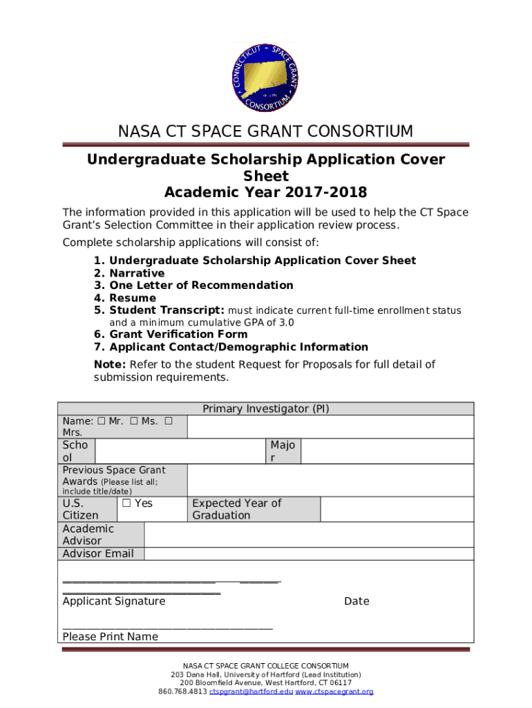 Undergraduate Scholarship Application Cover Sheet ... Doc Template | pdfFiller