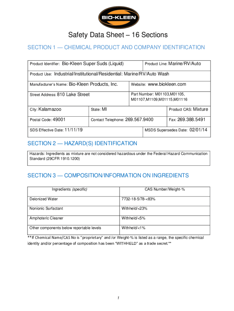 Fillable Online Safety Data Sheet BIOC16975A: Section: 1. Product and ... Fax Email Print ...