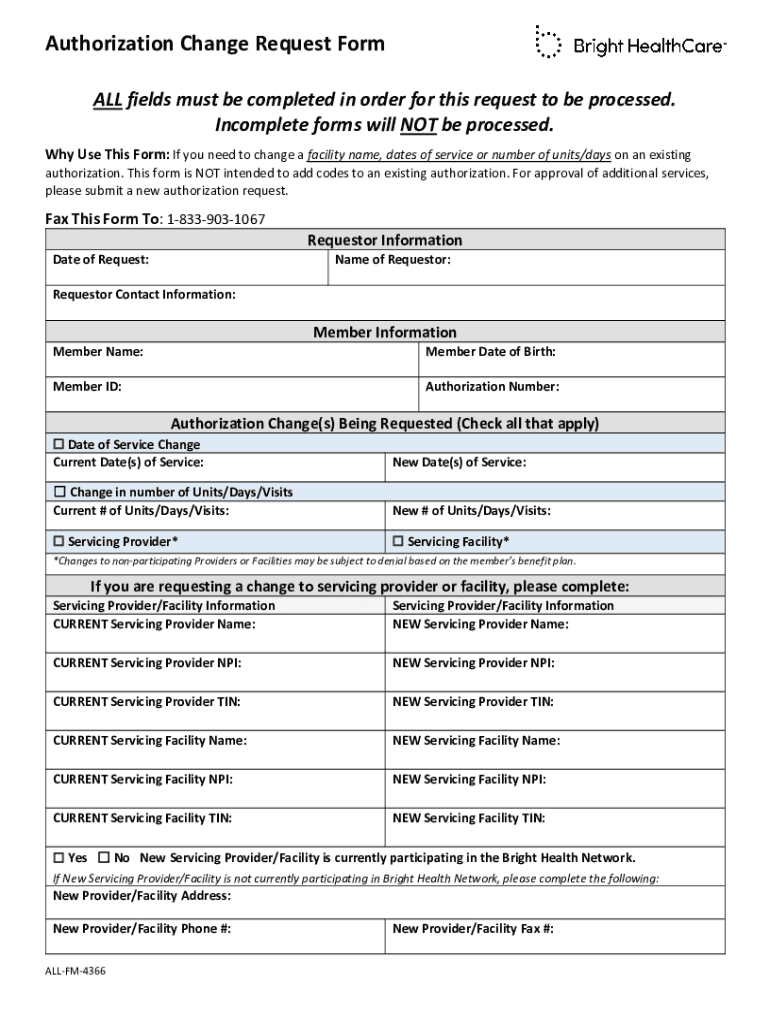 Fillable Online Authorization Change Request Form Fax Email Print - pdfFiller