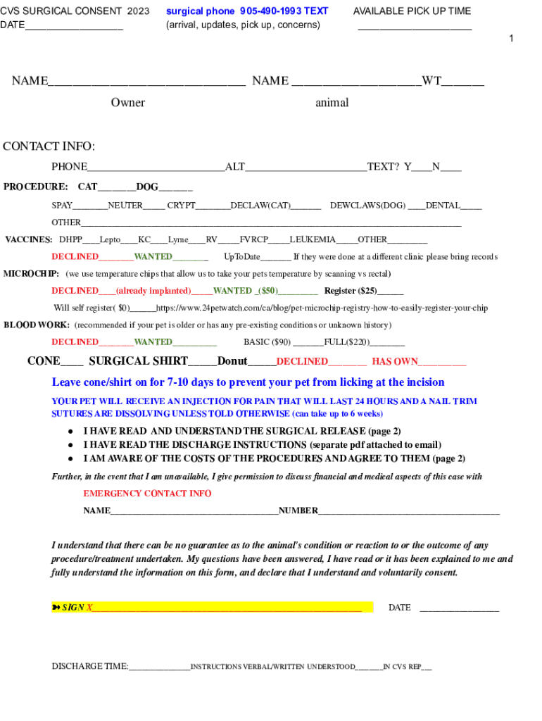 Fillable Online SURGICAL CONSENT FORM 2023 Fax Email Print - pdfFiller
