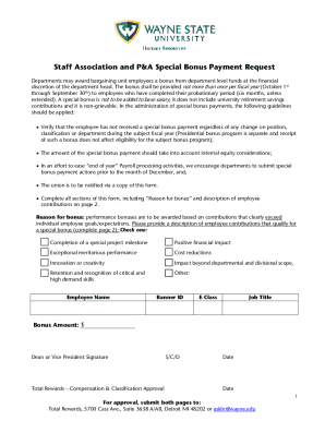 Fillable Online hr wayne Special Bonus Payment Request Form Fax Email ...