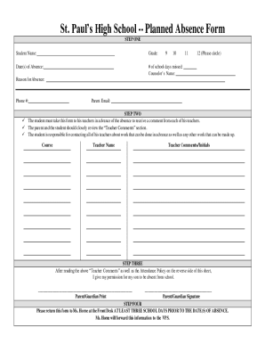Fillable Online Sts. Peter and Paul School PLANNED ABSENCE FORM Fax Email Print - pdfFiller