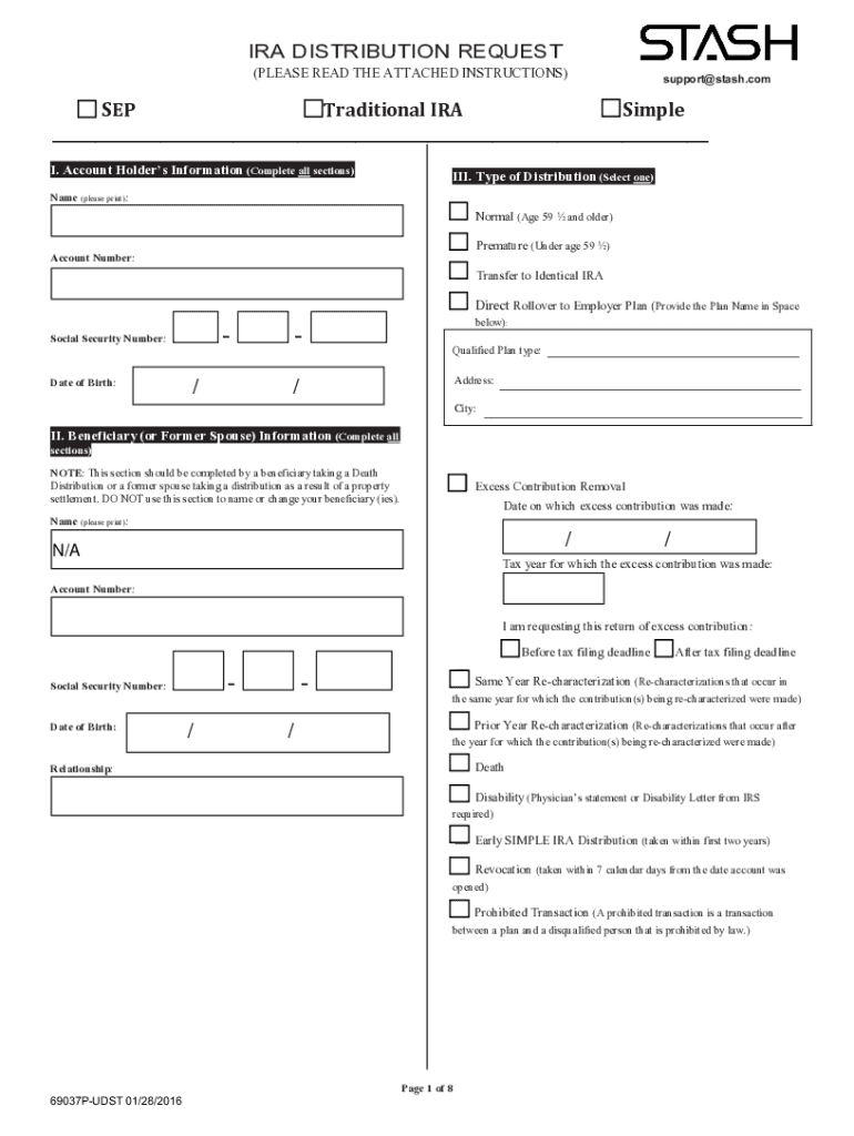 Fillable Online IRA DISTRIBUTION REQUEST SEP Traditional IRA Simple Fax ...