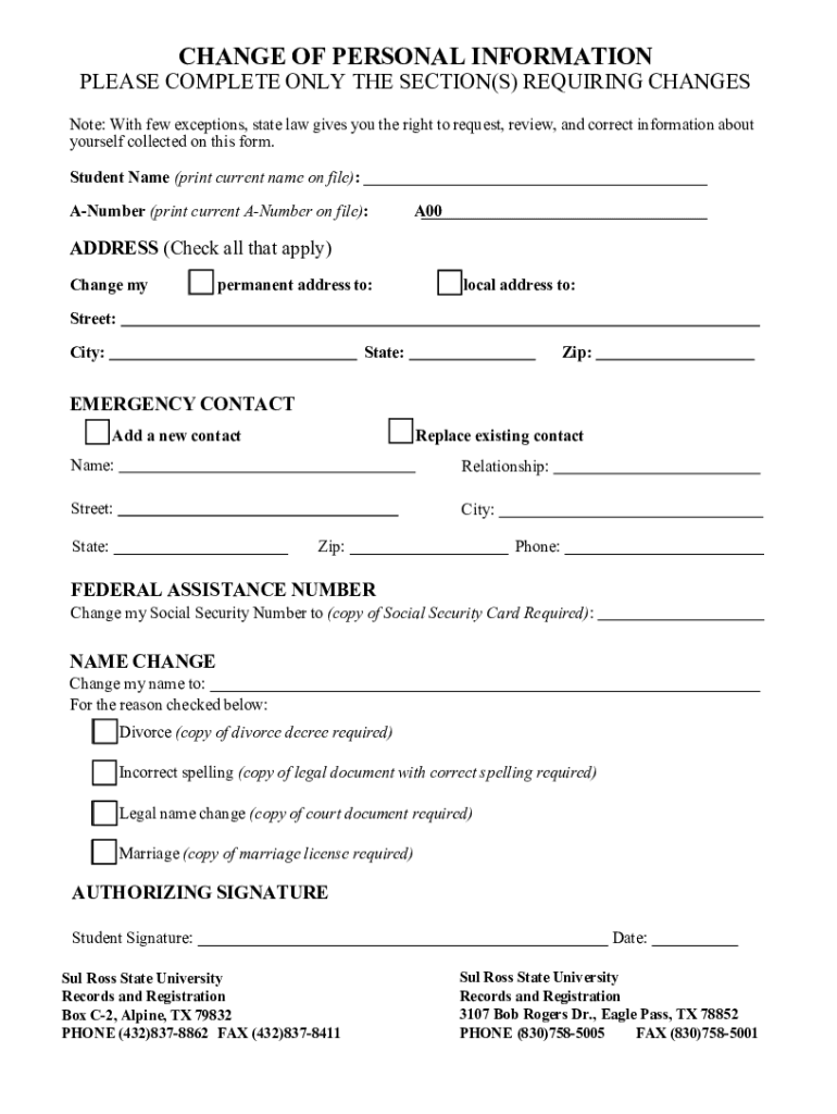 Fillable Online PLEASE COMPLETE ONLY THE SECTION(S) REQUIRING CHANGES Fax Email Print - pdfFiller