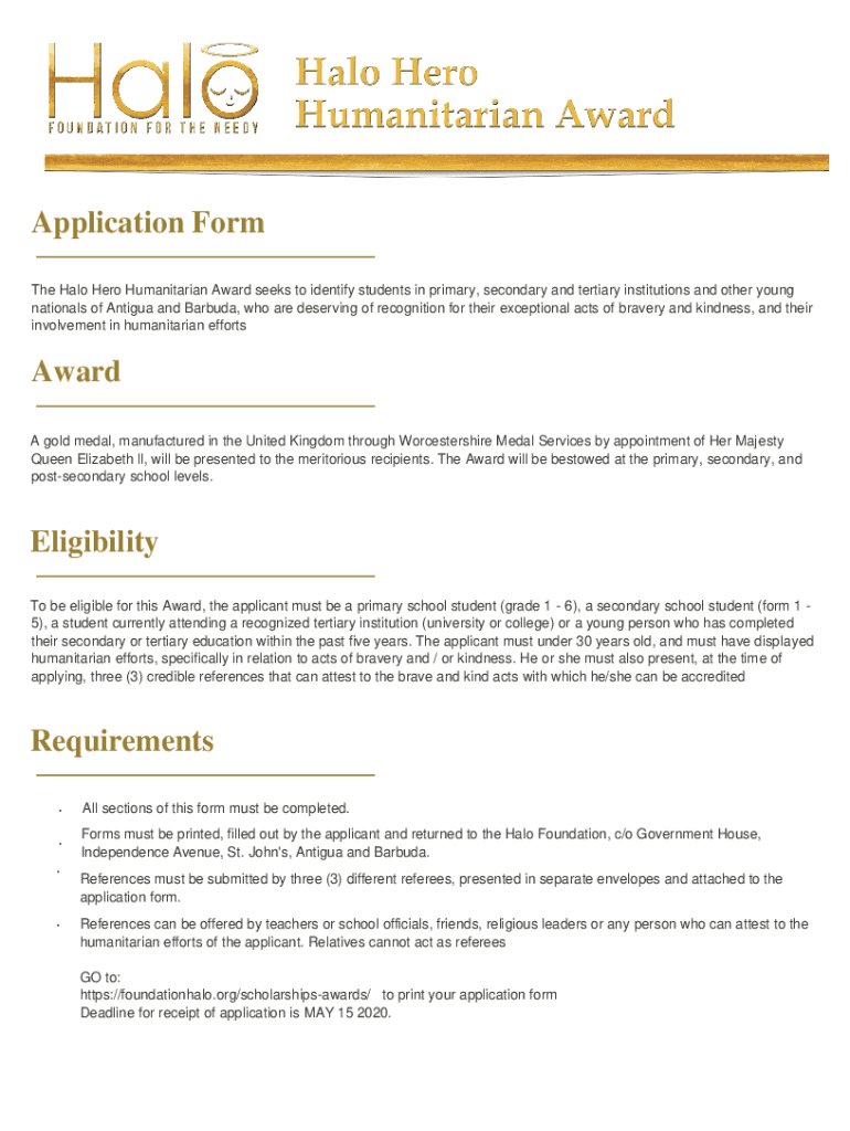 Fillable Online Awards Applications now open ! The Halo Hero ...