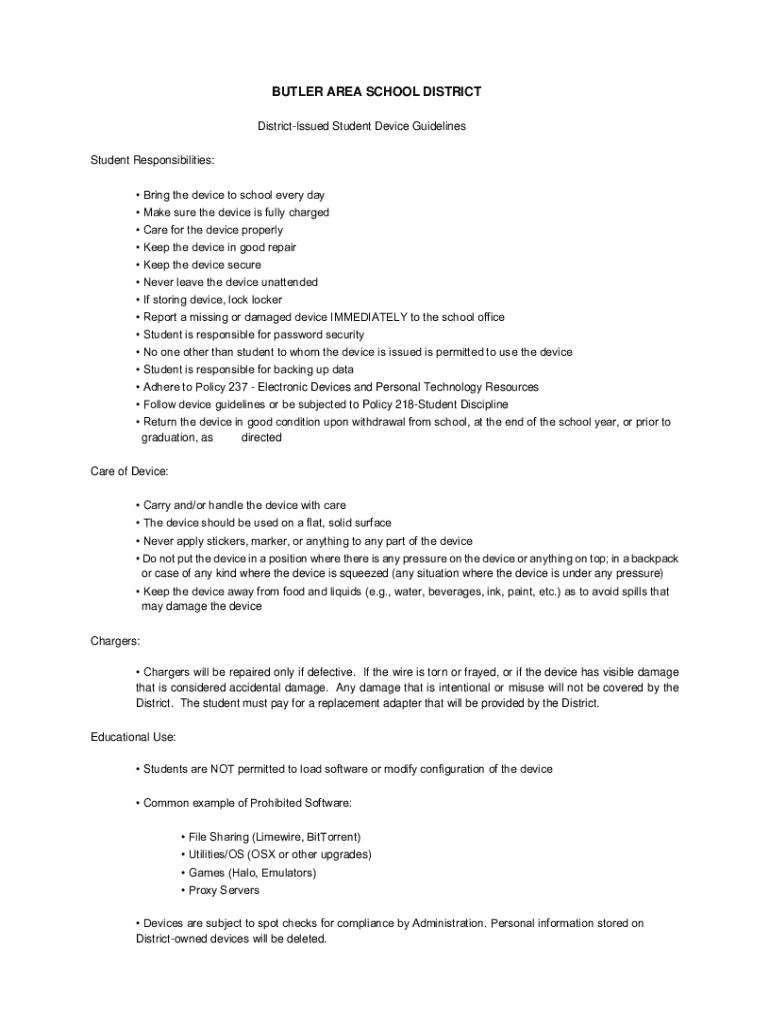 Fillable Online District-Issued Student Device Guidelines Fax Email ...