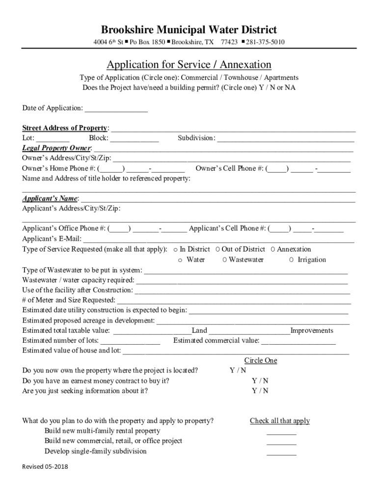 Fillable Online Application for Service Annexation Fax Email Print - pdfFiller