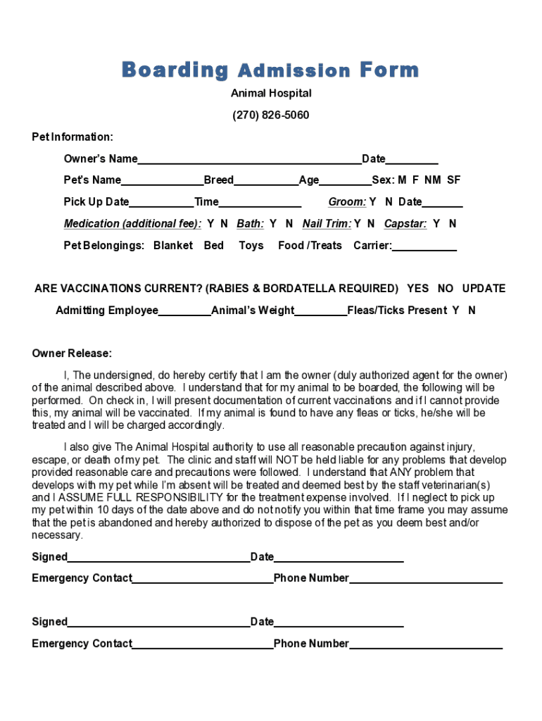 Fillable Online Boarding Admission Form - new.docx Fax Email Print ...