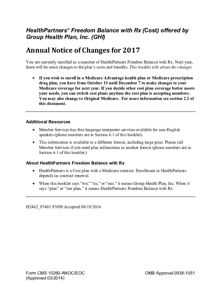 Fillable Online 2015 Cost Plan Annual Notice of Change (ANOC) and ...