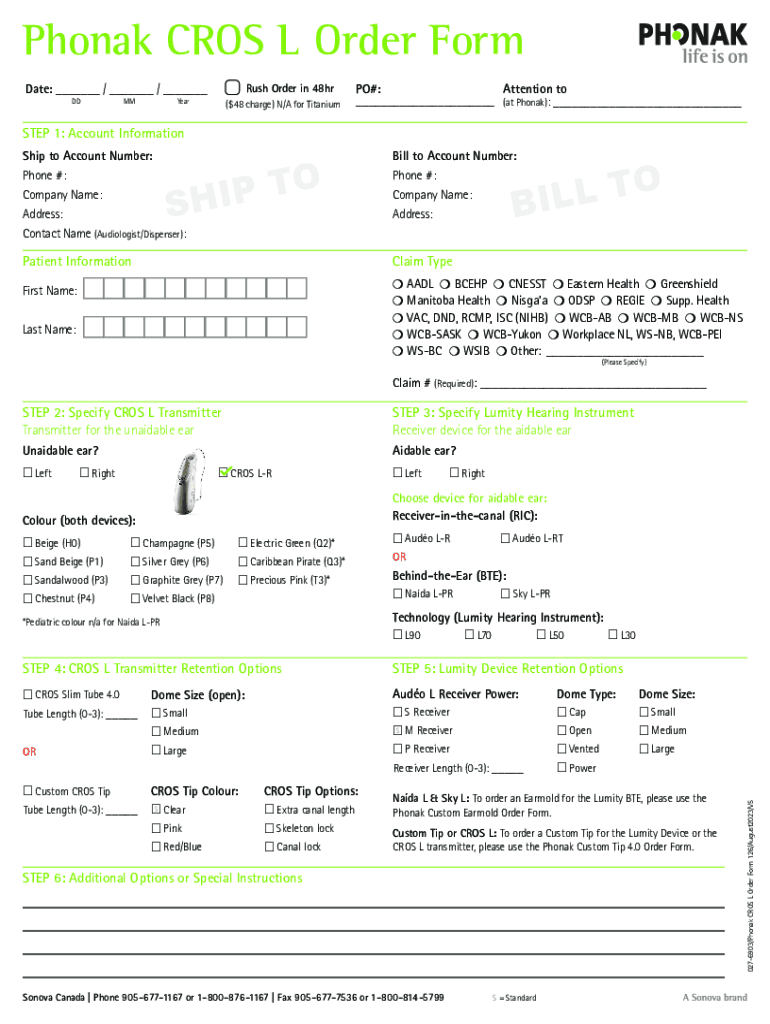 Fillable Online CROS II - Custom Order Form Fax Email Print - pdfFiller