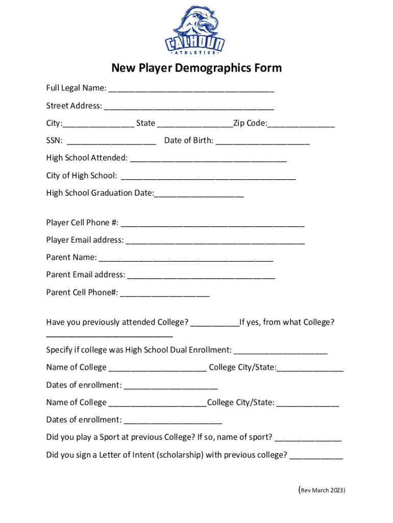 Fillable Online New Player Demographics Form Fax Email Print - pdfFiller