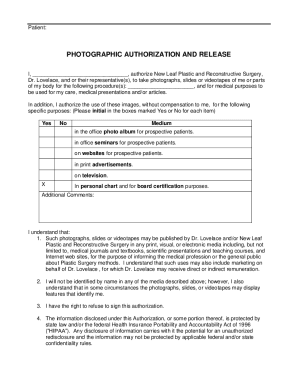 Fillable Online authorization for and release of photographs, slides ...