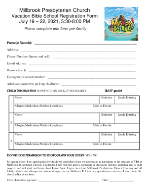 Fillable Online Vacation Bible School Reg Form Fax Email Print - pdfFiller