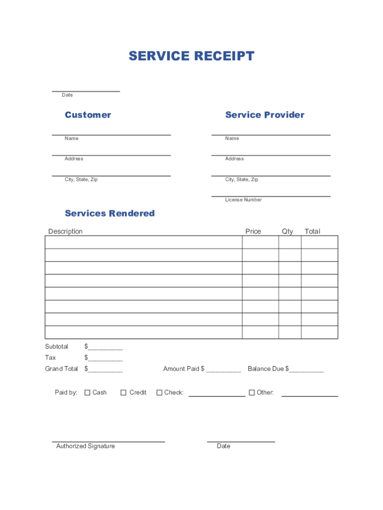 Fillable Online Service Receipt Template Fax Email Print - pdfFiller