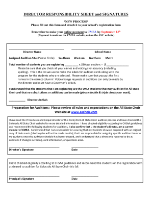 Fillable Online DIRECTOR RESPONSIBILITY SHEET and SIGNATURES Fax Email ...
