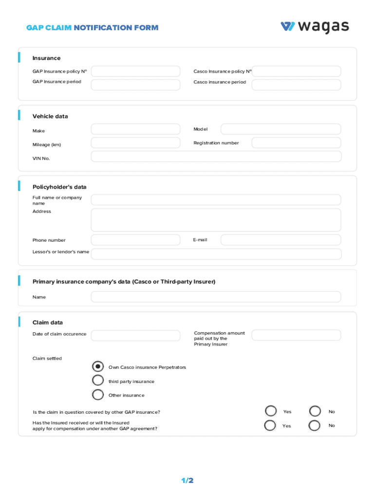 Fillable Online GAP CLAIM NOTIFICATION FORM Fax Email Print - pdfFiller