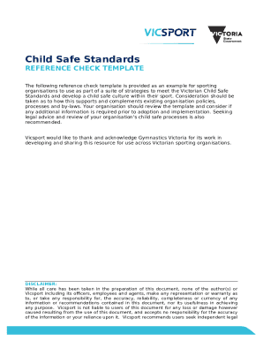 Child Safe Recruitment - Reference Check Template Doc Template | pdfFiller