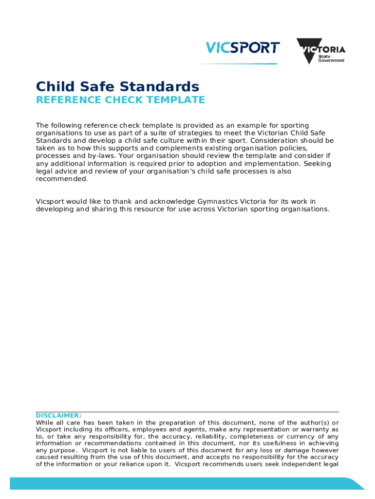 Child Safe Recruitment - Reference Check Template Doc Template | pdfFiller
