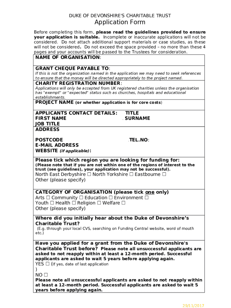 Charitable Trust Application - Fill Online, Printable, ... Doc Template ...