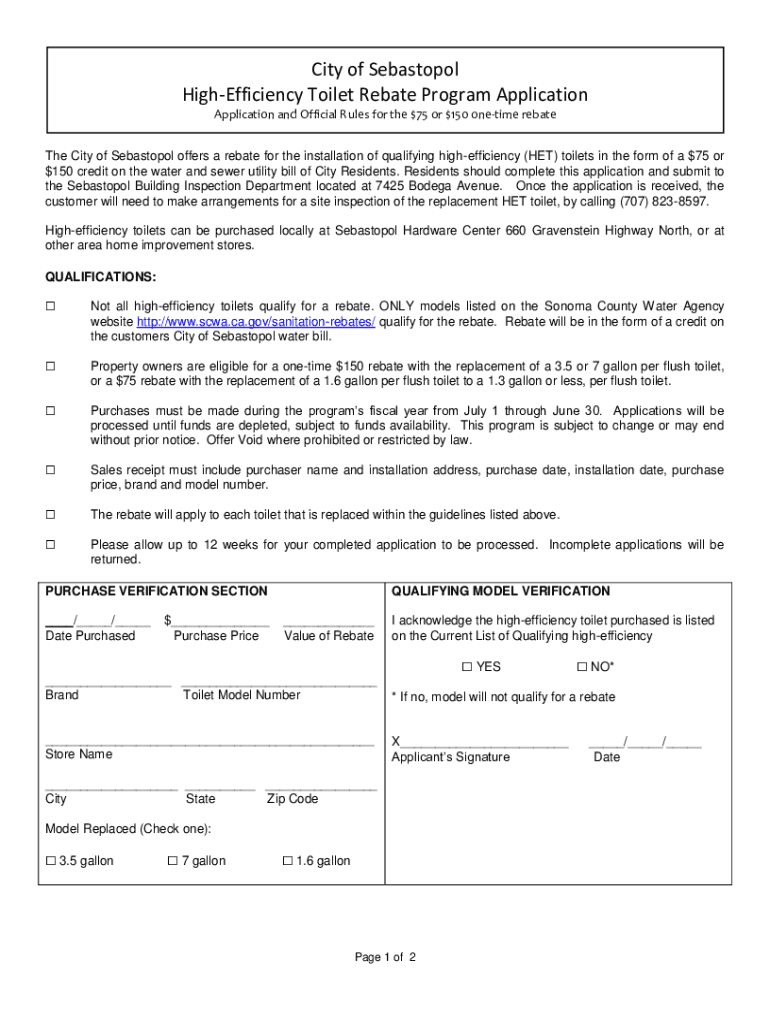 Fillable Online High Efficiency Toilet Rebate Program and Application Fax Email Print - pdfFiller