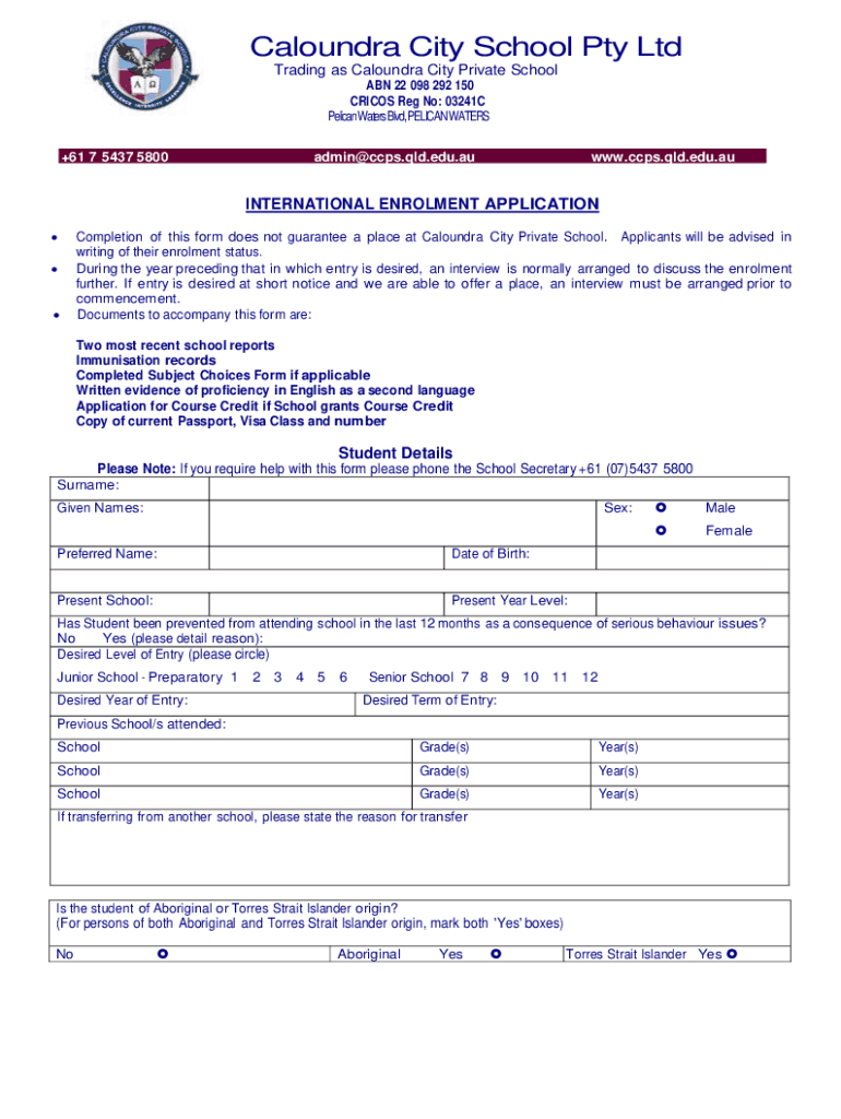 Fillable Online Caloundra City Private School - The next step in your learning ... Fax Email ...