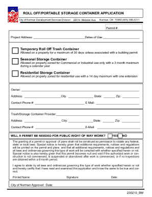 Fillable Online roll off/portable storage container application Fax ...