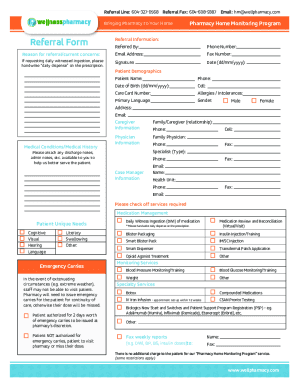 Fillable Online Wellness Pharmacy Home Monitoring Referral Form Fax Email Print - pdfFiller