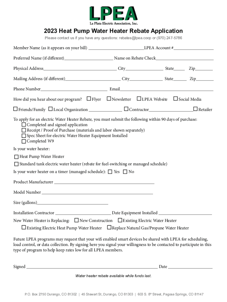 Fillable Online Heat Pump Water Heater Rebate Program Fax Email Print ...