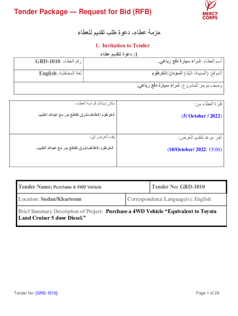 Fillable Online )Tender Package Request for Bid (RFB Fax Email Print ...