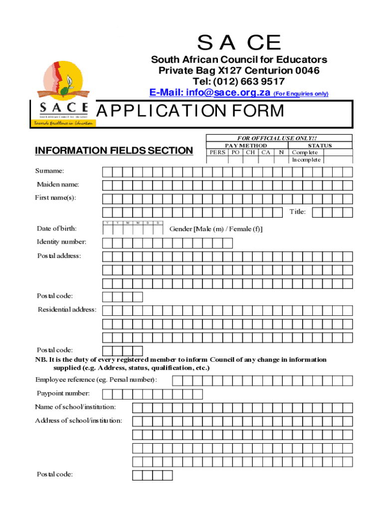 Fillable Online 2021-2023 ZA SACE Application Form/Update Form Fill ...