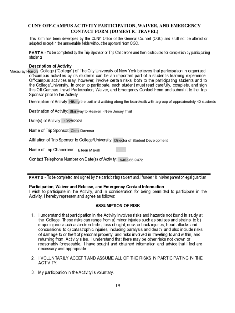 Fillable Online Activity Participation Form - Fill Out and Sign ...