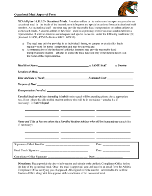 Fillable Online OCCASIONAL TEAM MEAL PRIOR APPROVAL FORM Fax Email ...